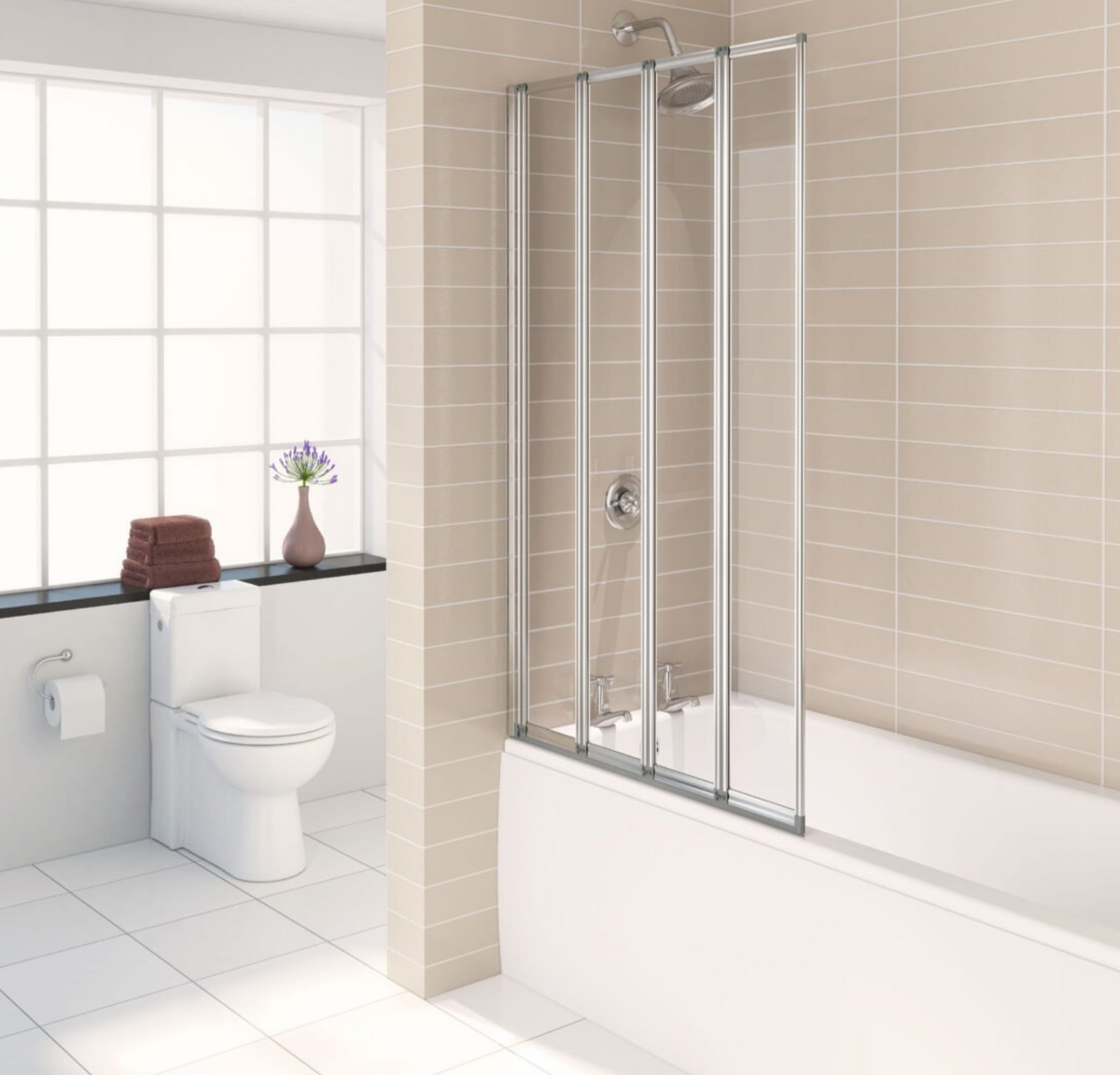Kartell Aqualux 4 Fold Bath Screen Polished Silver or Black (AQ4FSLV ...