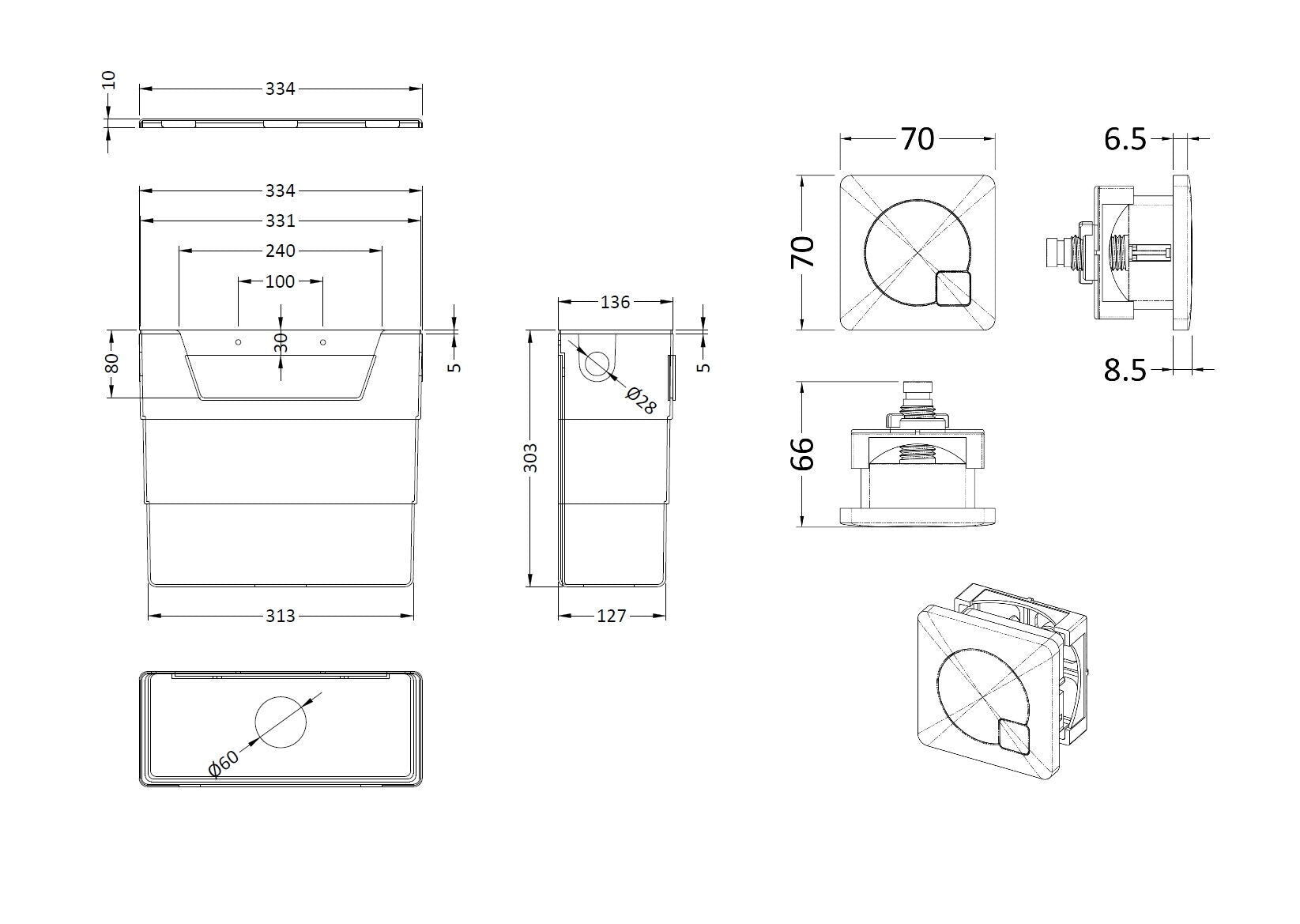 Nuie Concealed Cistern with Square Brushed Pewter Dual Flush Plate (Bo ...